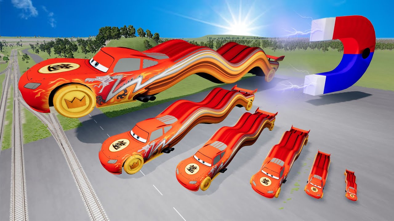 Big & Long Lightning Mcqueen in the world vs huge magnets. Test in ...