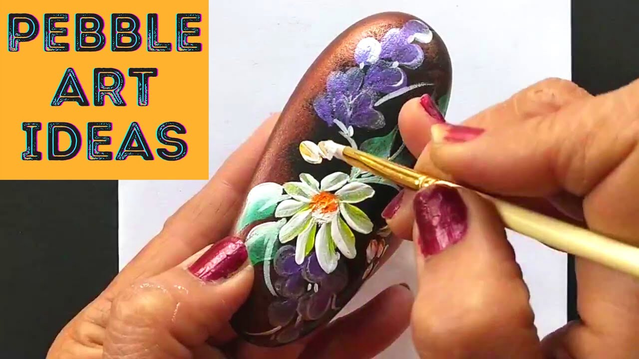Pebble Painting Ideas | Short Video | One Stroke Florals on Pebble ...