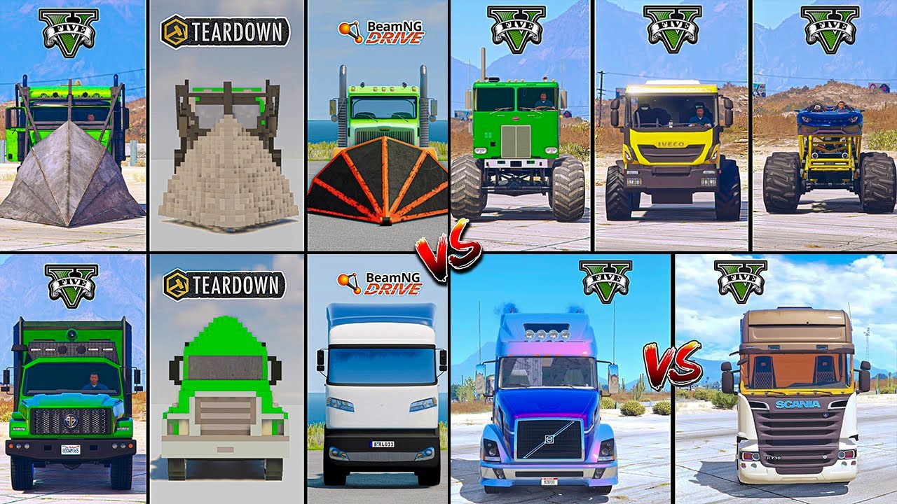 VOLVO TRUCK VS ELECTRIC VS RAMP VS MONSTER TRUCK IN GTA 5 VS TEARDOWN ...