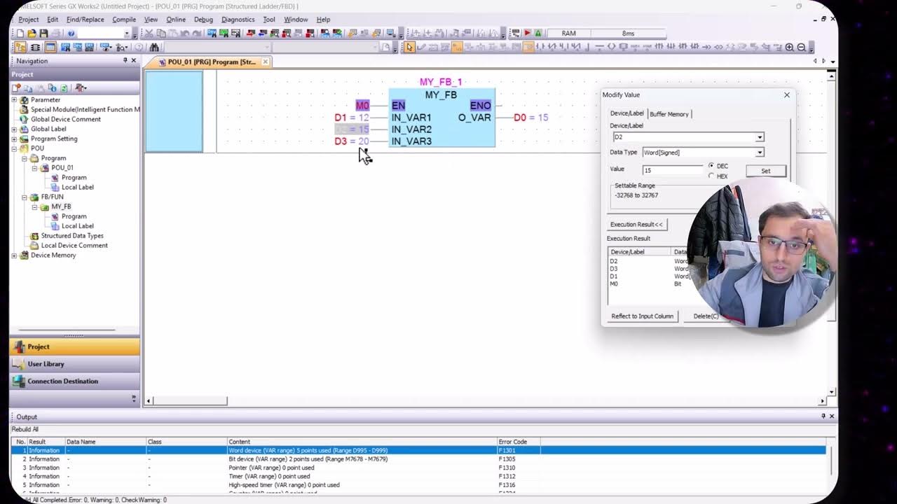 MITSUBISHI PLC GX WORKS2 FUNCTION BLOCKS WITH FB LANGUAGE - YouTube