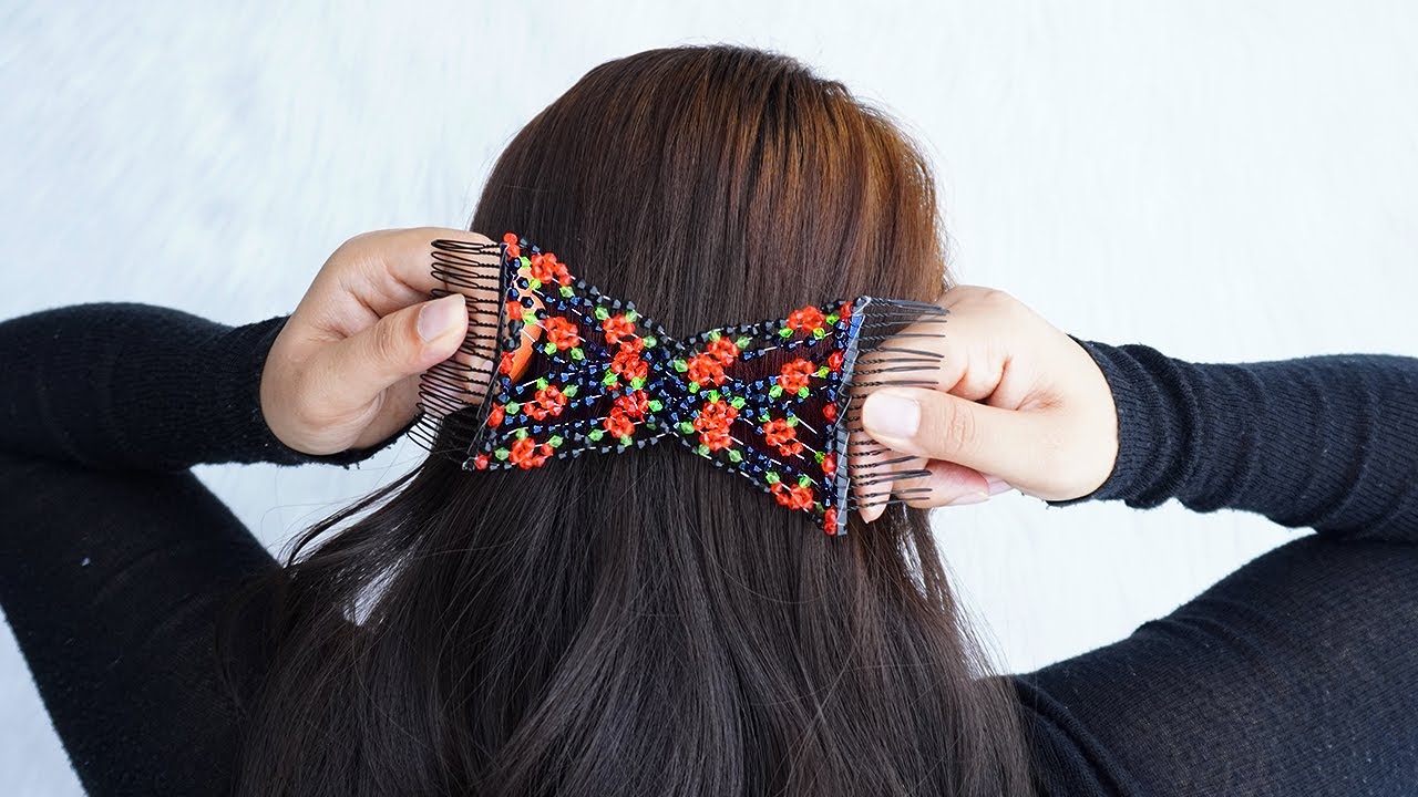 Easy Bun Hairstyle Using Double Elastic Stretch Hair Comb - Beautiful ...