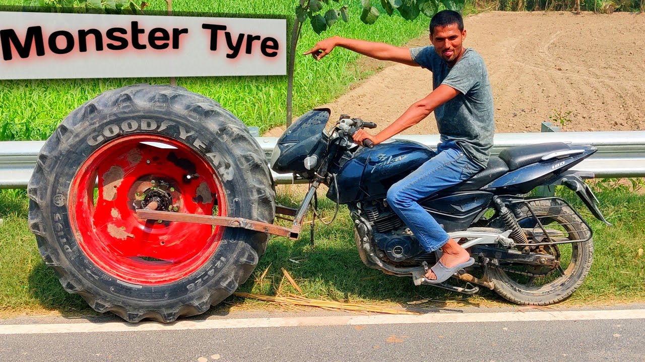Monster Tyre Bike | We Tried Tractor Tyre In Bike - YouTube