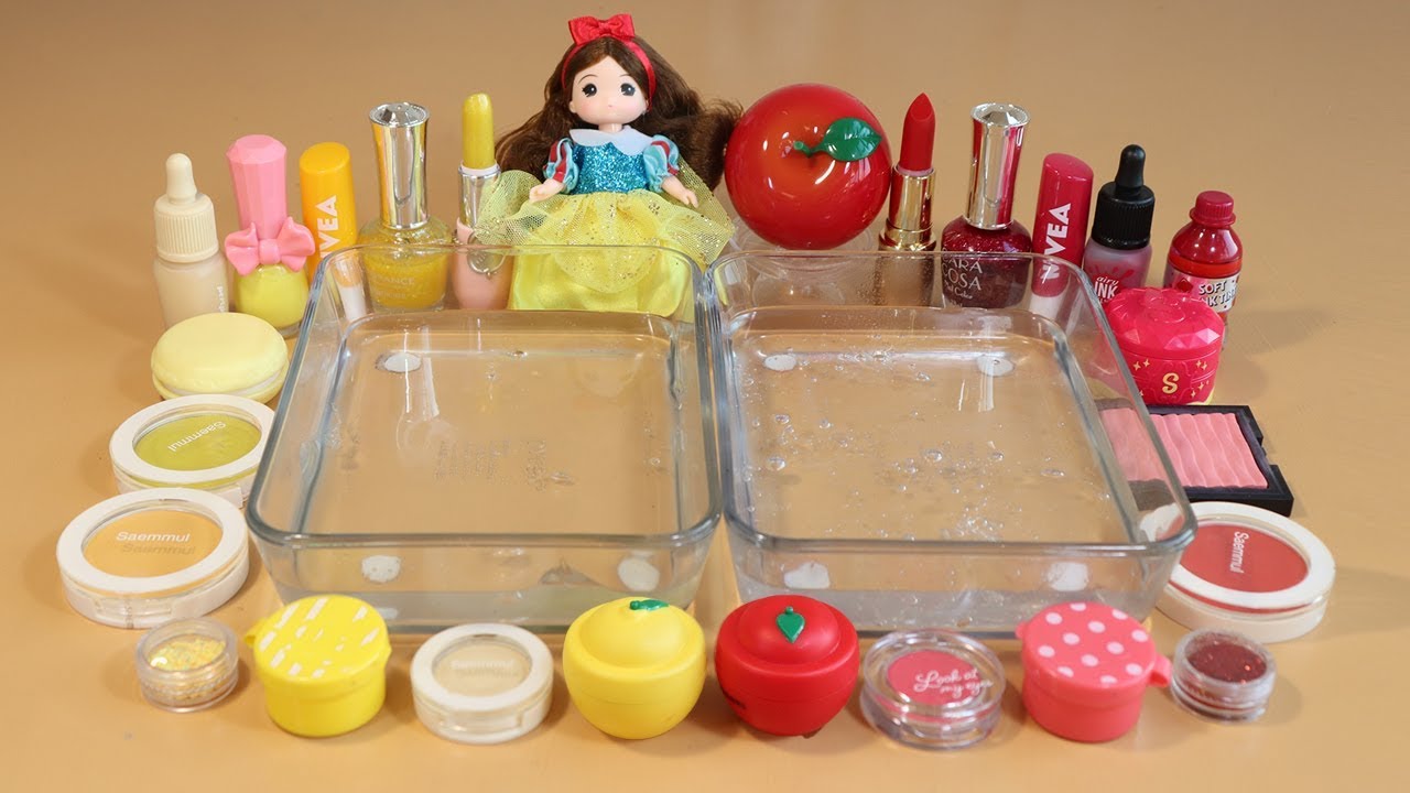 Mixing'Yellow VS Red'Eyeshadow,Makeup and glitter Into Slime ...