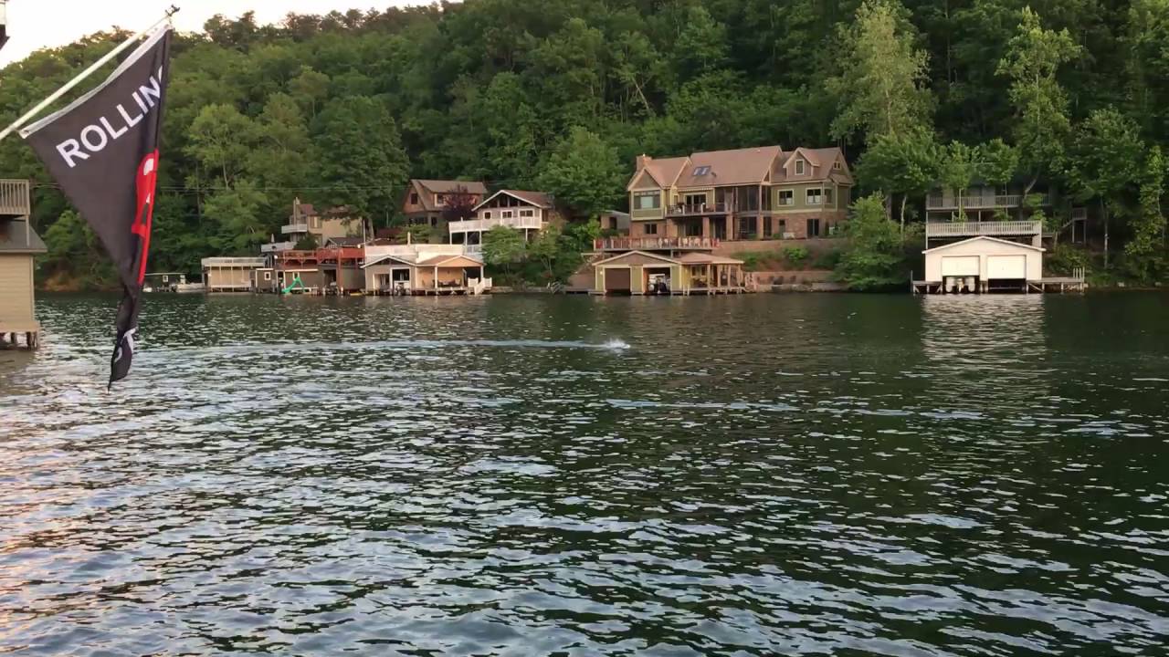 Chris testing Helion RC Rivos model boat at Lake Lure - YouTube