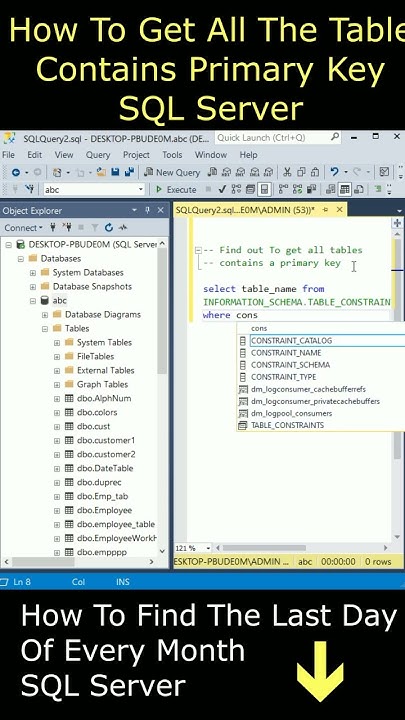 Get All List Of Tables Contains Primary Key Sql Server Ssms Database Youtube