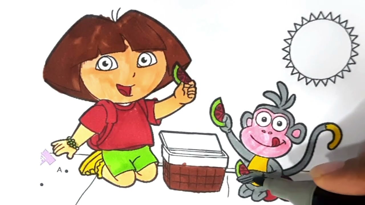 Dora and buji eating fruits drawing |Dora coloring book |# ...