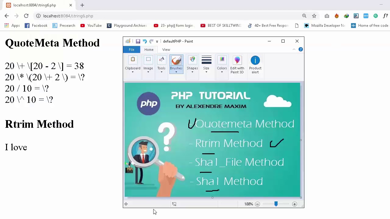 PHP Tutorial #16 String Methods (QuoteMeta, Rtrim , Sha1_file and Sha1 ) - YouTube
