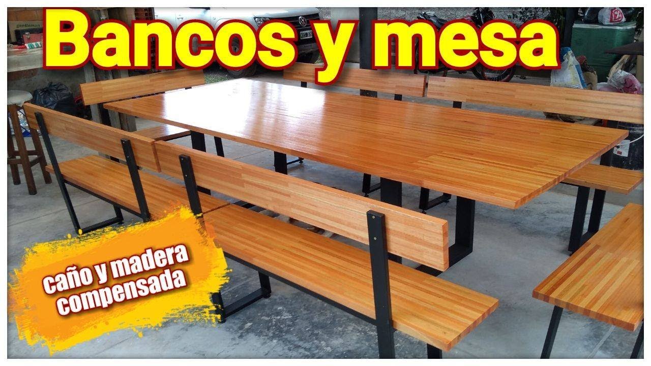 Bancos y MESA , caño y MADERA compensada - YouTube