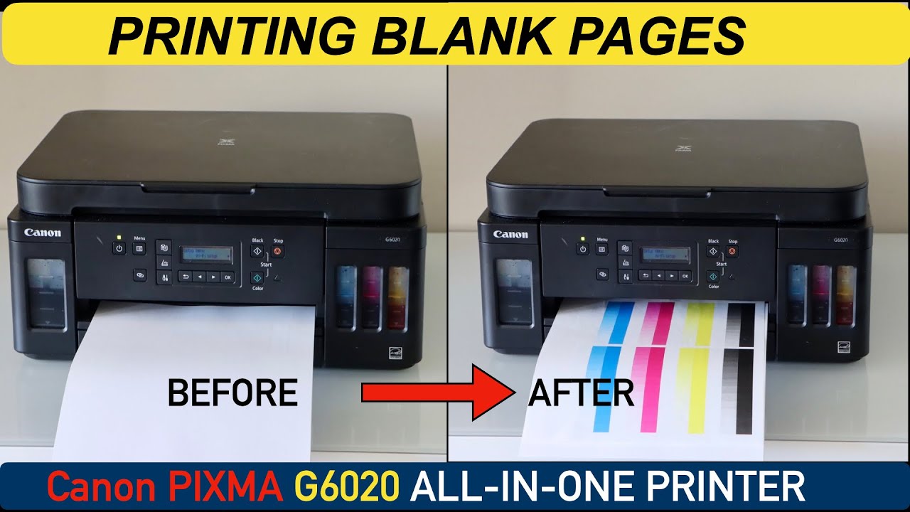 Canon Pixma G6020 Printing Blank Pages Part 1- Fix Clogged BK Y, M, C ...