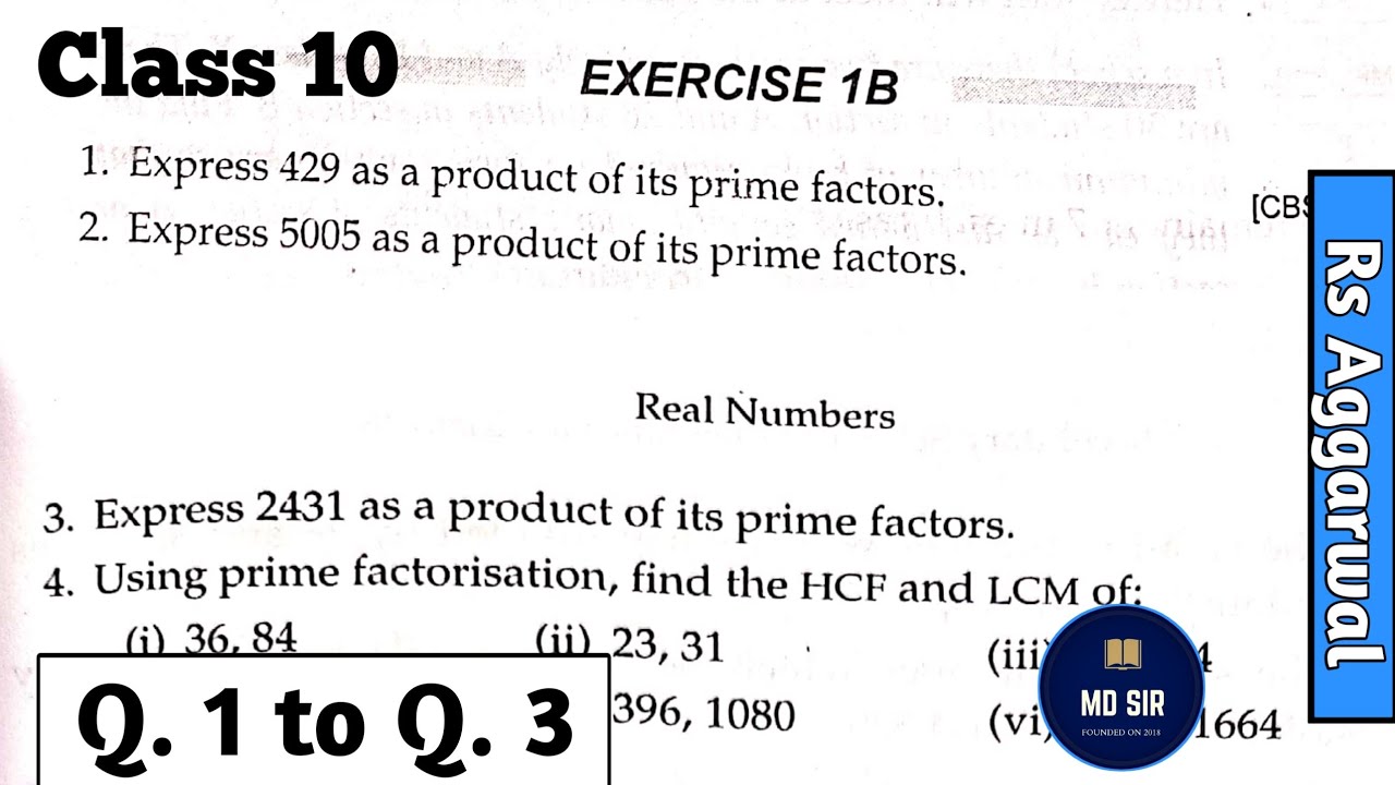 Exercise 1B Real Numbers Q1 to Q3 Class 10 Rs Aggarwal | Chapter 1 CBSE ...