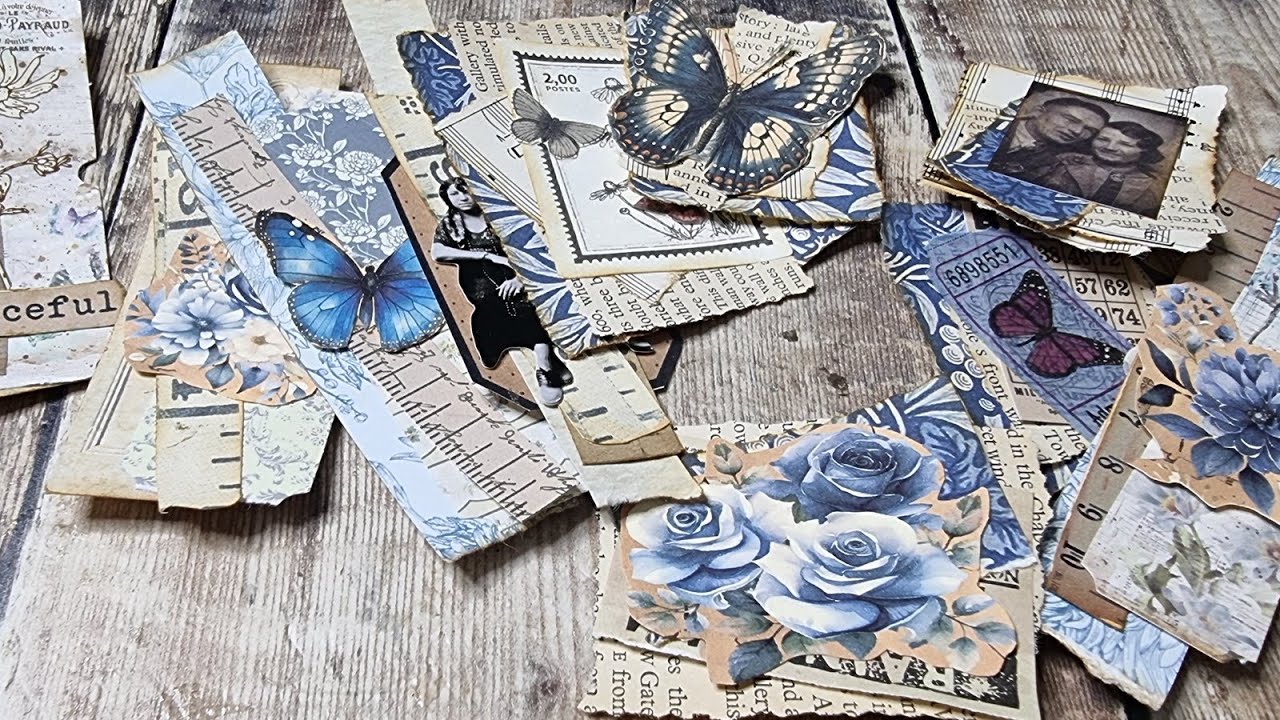 Making Clusters For Junk Journal Decoration - Vintage Blue - YouTube
