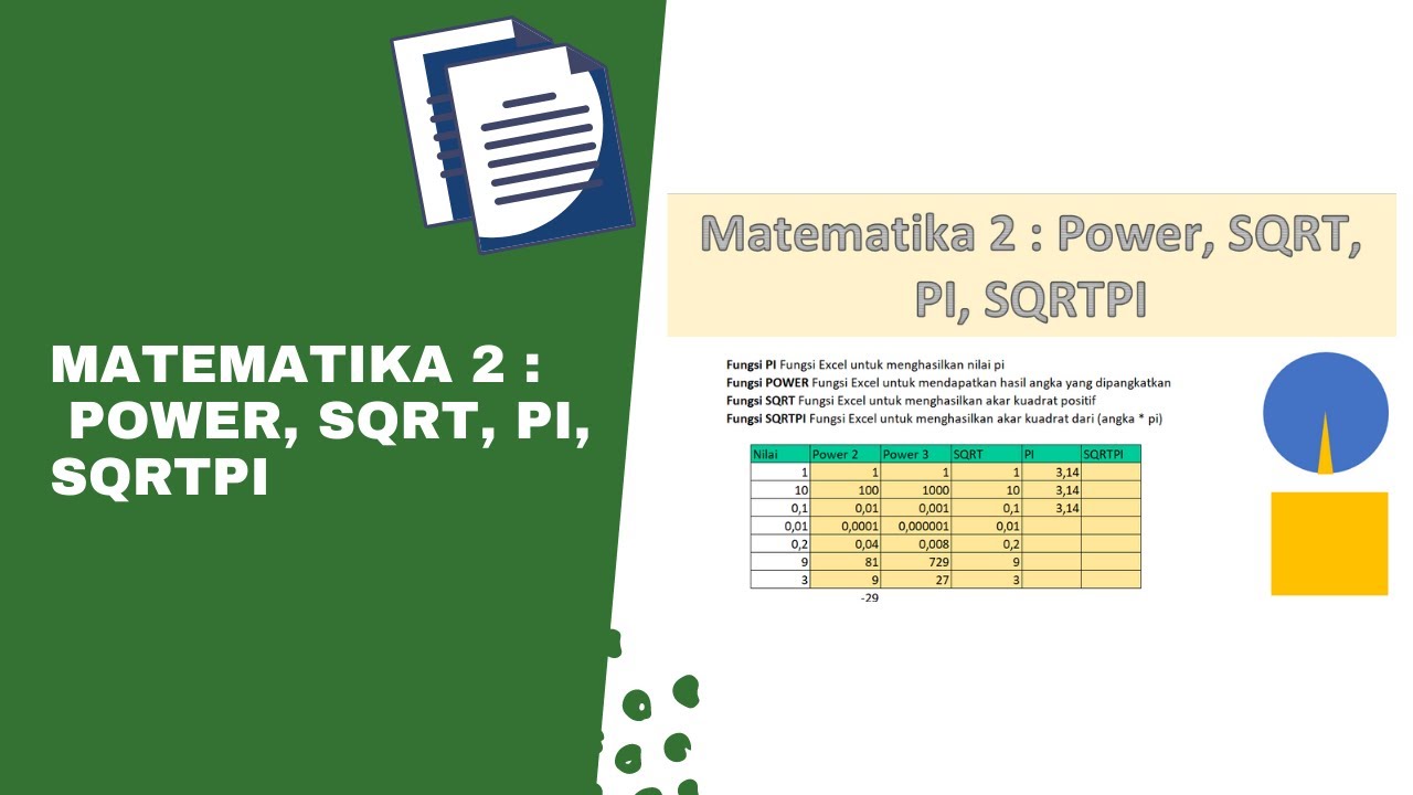 Belajar Excel - Matematika 2 : Penjelasan Lengkap Tentang Power, SQRT, PI, SQRTPI - YouTube