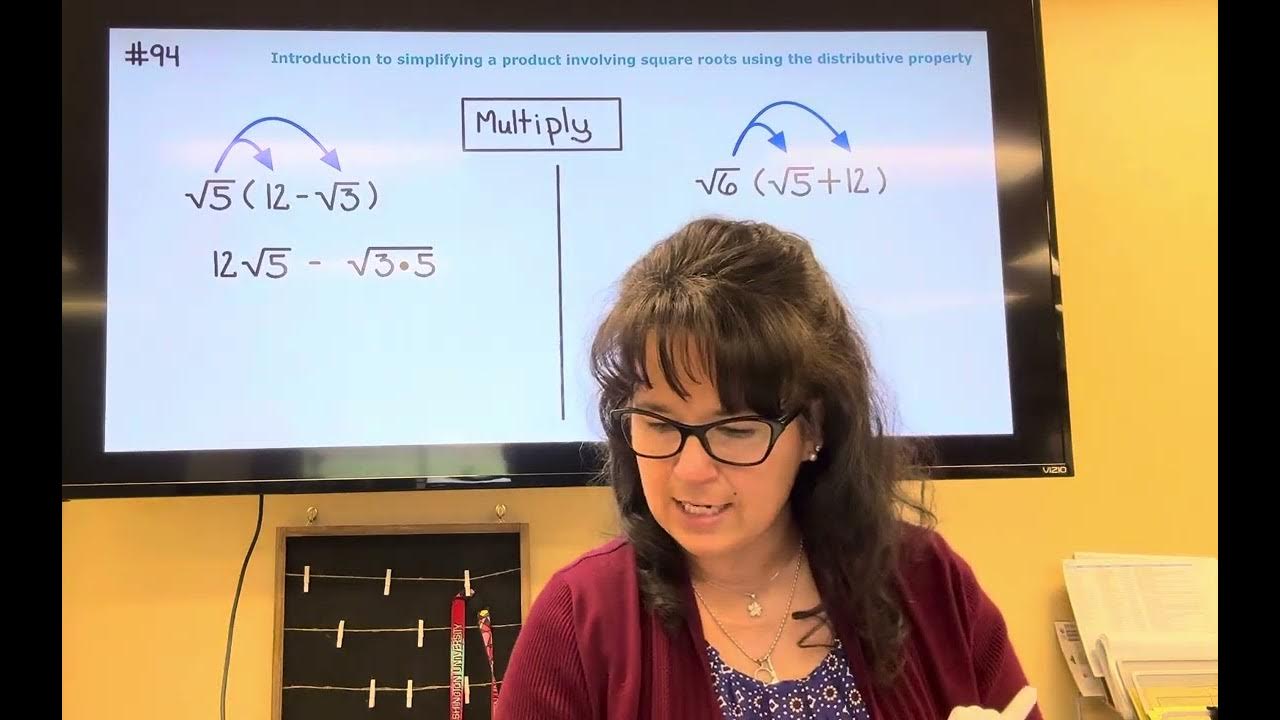 Introduction to simplifying a product involving square roots, using the distributive property ...