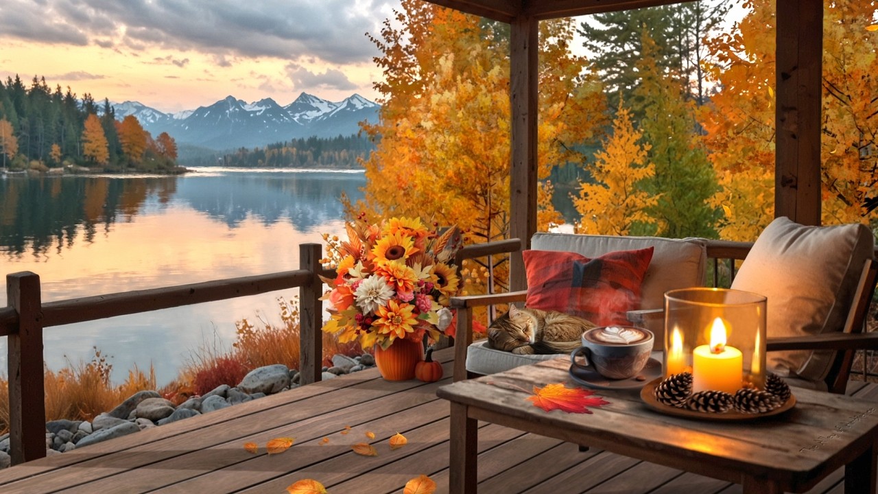 Autumn Cozy Lake House Terrace with Relaxing Birdsong, Crickets ...