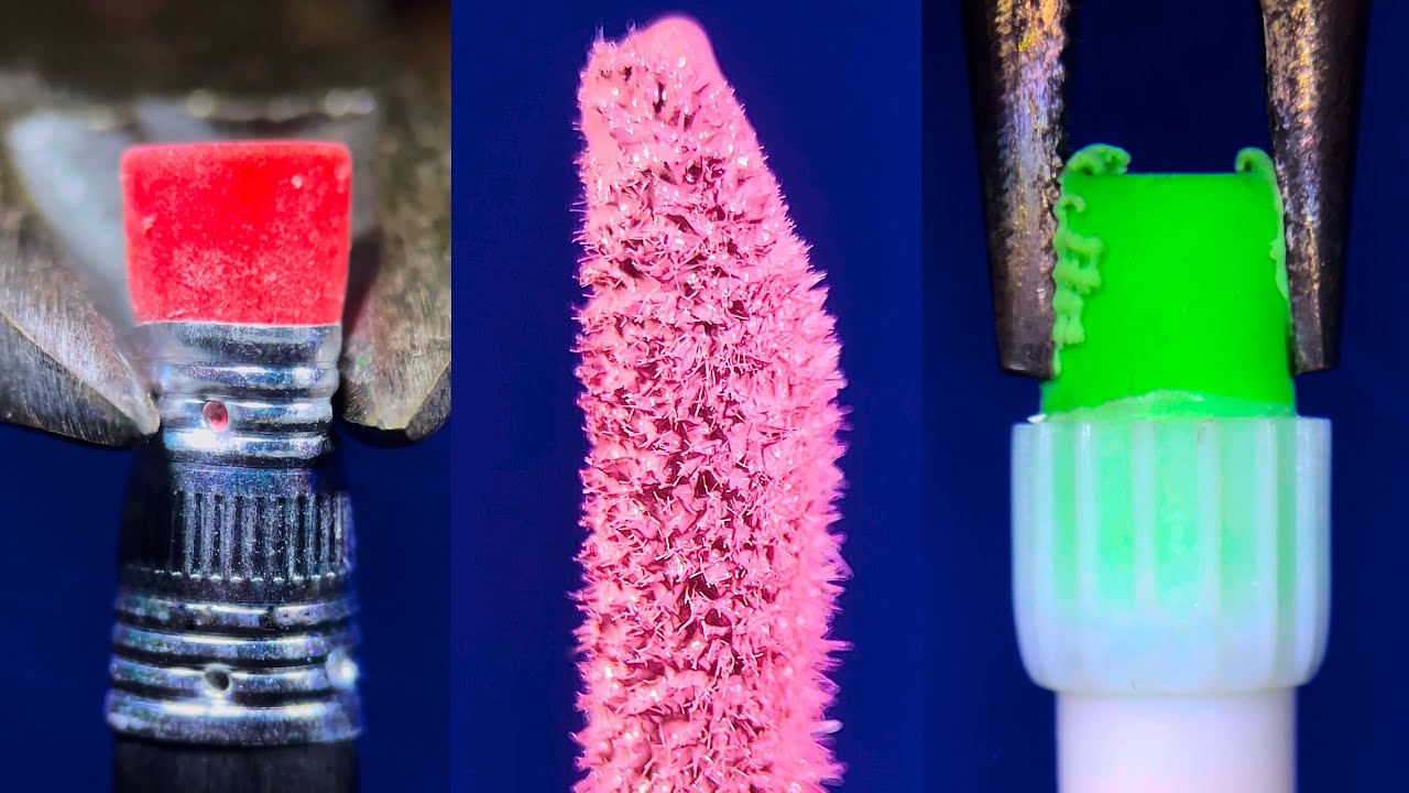 Cutting pencil eraser | Burning lipstick | Eraser vs. hot pliers and ...