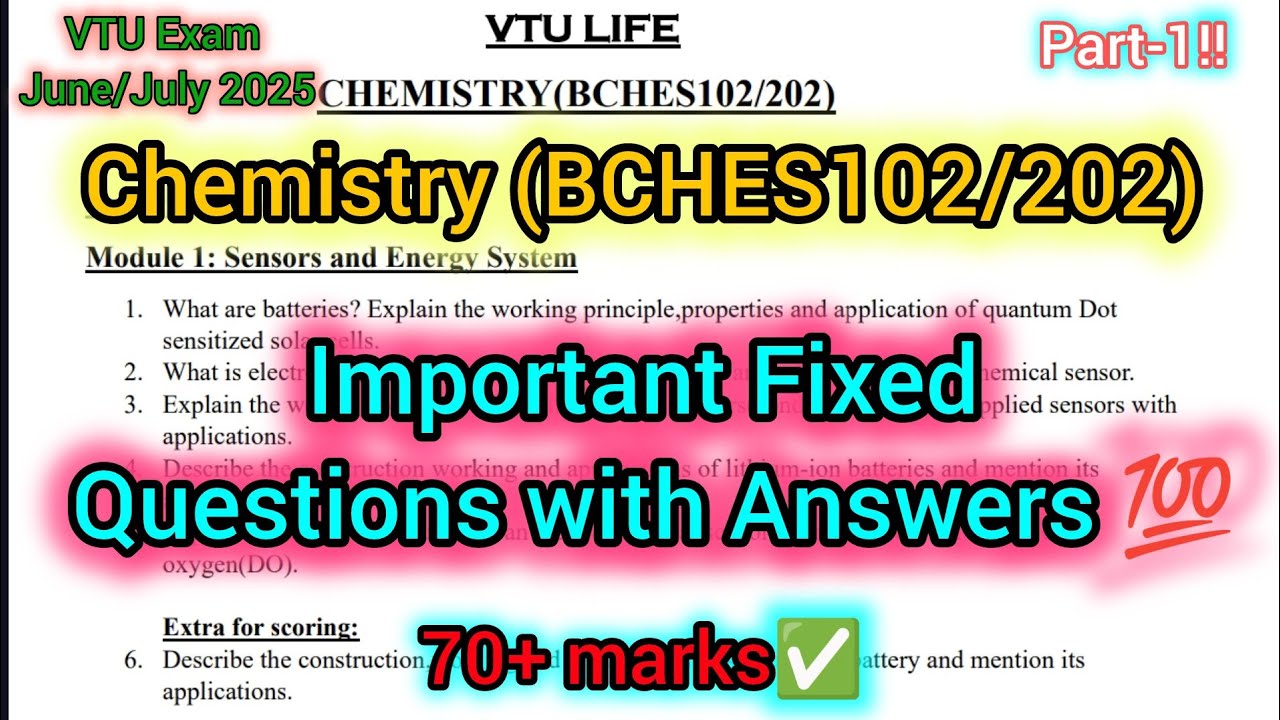 Chemistry(BCHES102/202) Important Fixed Questions with Answers | VTU Exam June/July 2025 | Part ...