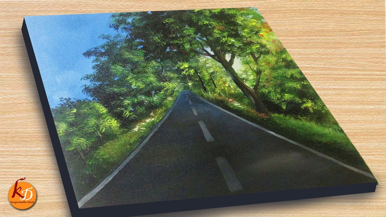 One Point Perspective Road with Trees Acrylic Painting | Episode #149 ...