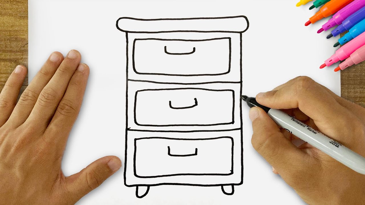 How to draw a bedside table? Very Easy Bedside Table Drawing - Step-by ...