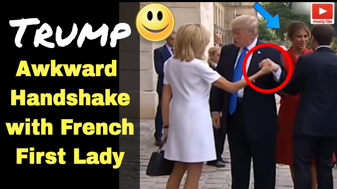 Trump's Awkward Handshake with French First Lady - YouTube