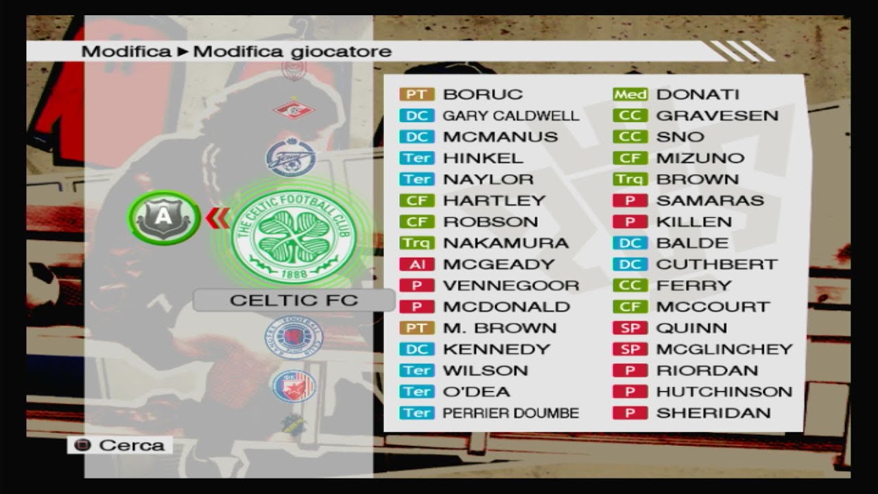statistiche dei giocatori del celtic su pro evolution soccer 2009 - YouTube