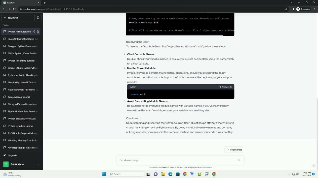 Python Attributeerror Float Object Has No Attribute Math Youtube