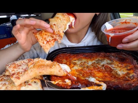 TWILIGHT ASMR *BITES ONLY* CHEESY LASAGNA & CHEESY PIZZA CALZONE ASMR ...