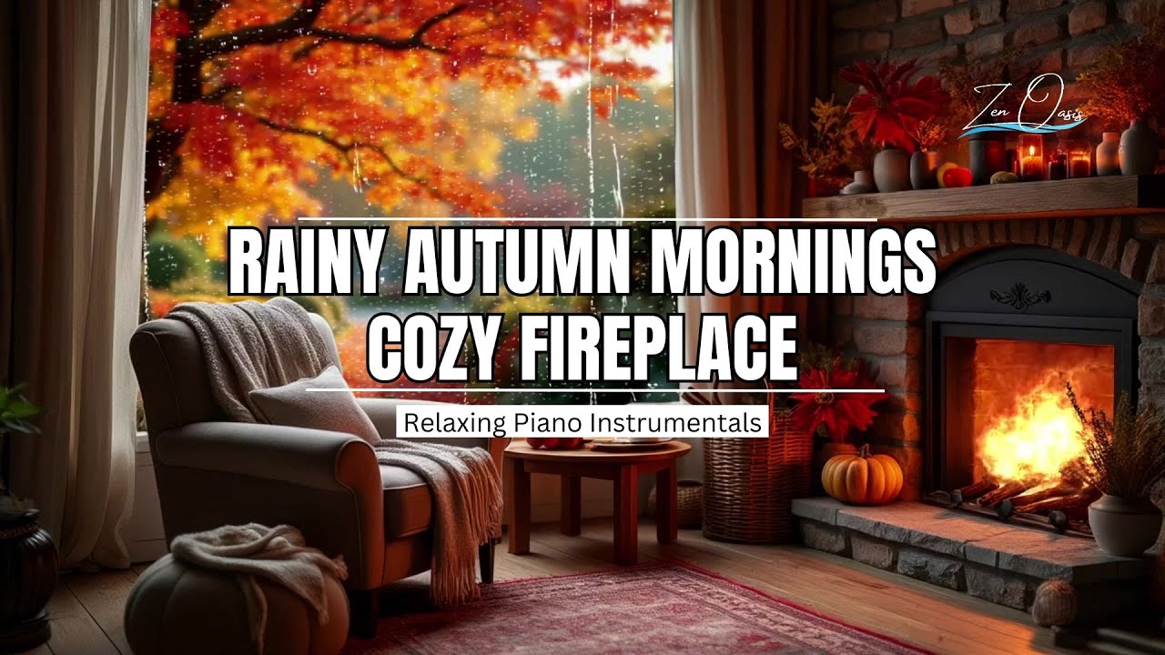 Rainy Autumn Mornings Cozy Fireplace Relaxing Piano Instrumentals - YouTube
