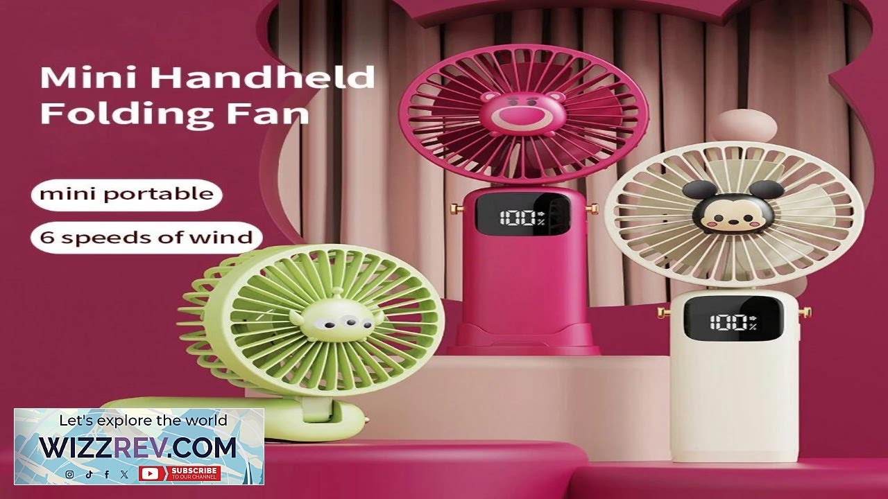 USB Mini Silent Handheld Folding Fan Digital Display 6 Speed Of Wind ...