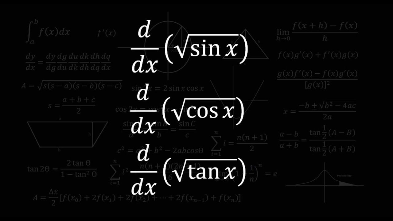 Derivative of sqrt(sin(x)), Derivative of sqrt(cos(x)), Derivative of ...