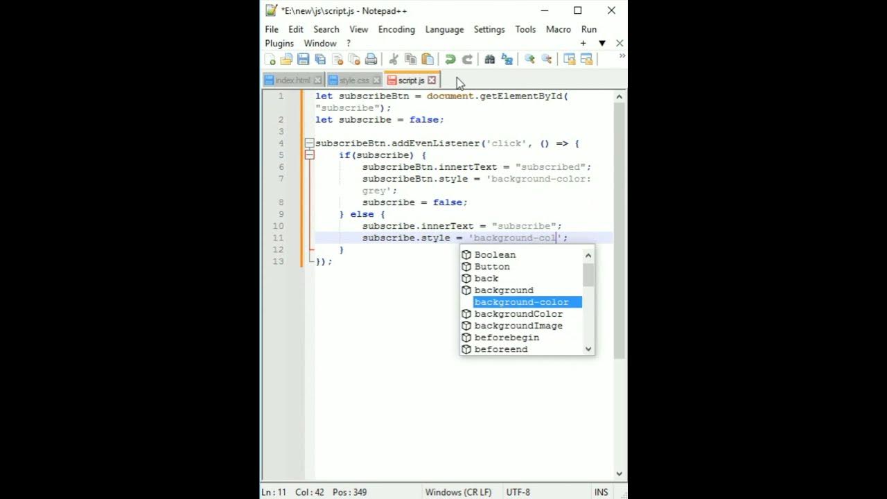Toggle Youtube Subscribe Button Using Js Html Webdeveloper Shorts Youtubeshorts Javascript