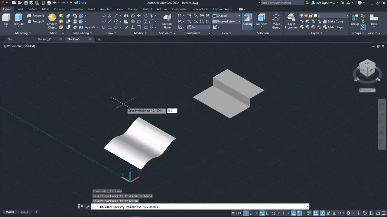 Thicken tool (AutoCAD 3D Tutorial) - YouTube