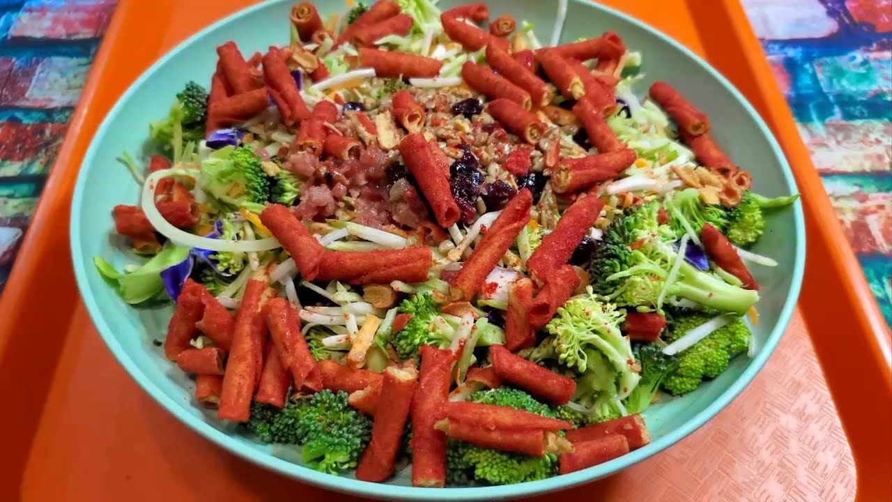 put Takis Fuego Hot Tortilla Rolls on Broccoli Salad - YouTube
