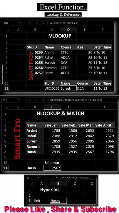 Ms Excel Lookup & Reference Function #vlookup #hlookup #match #hyperlink #refrencefunction - YouTube
