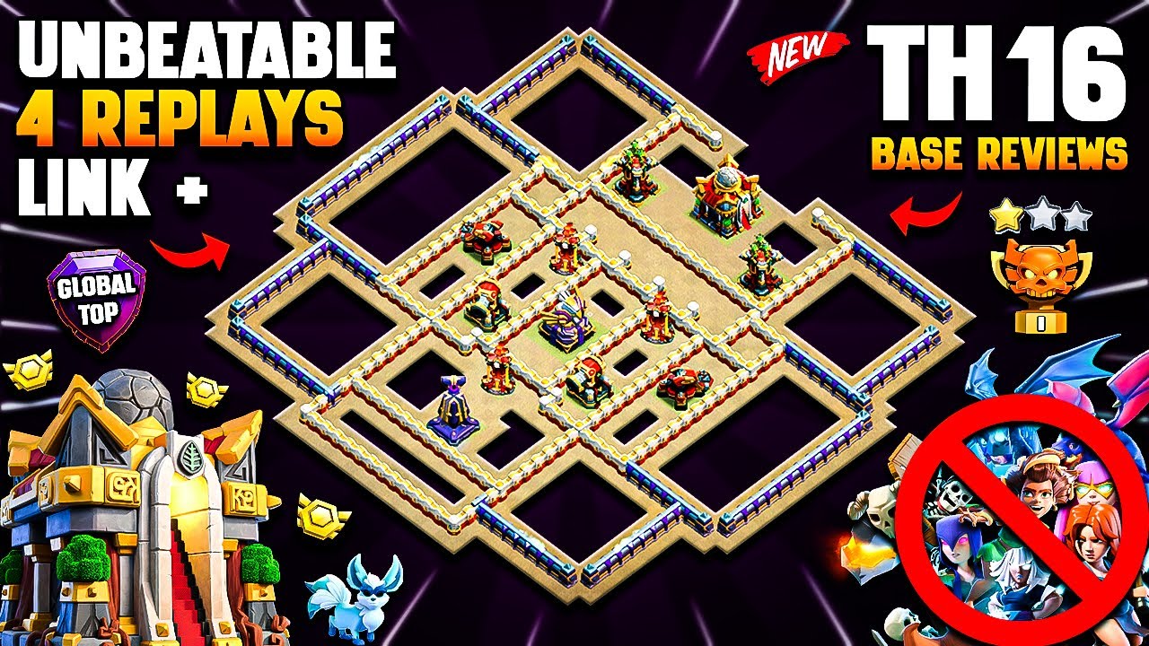 Best TH16 Base LINK With 4 Replays ONLY 1 STAR Town Hall 16 ...