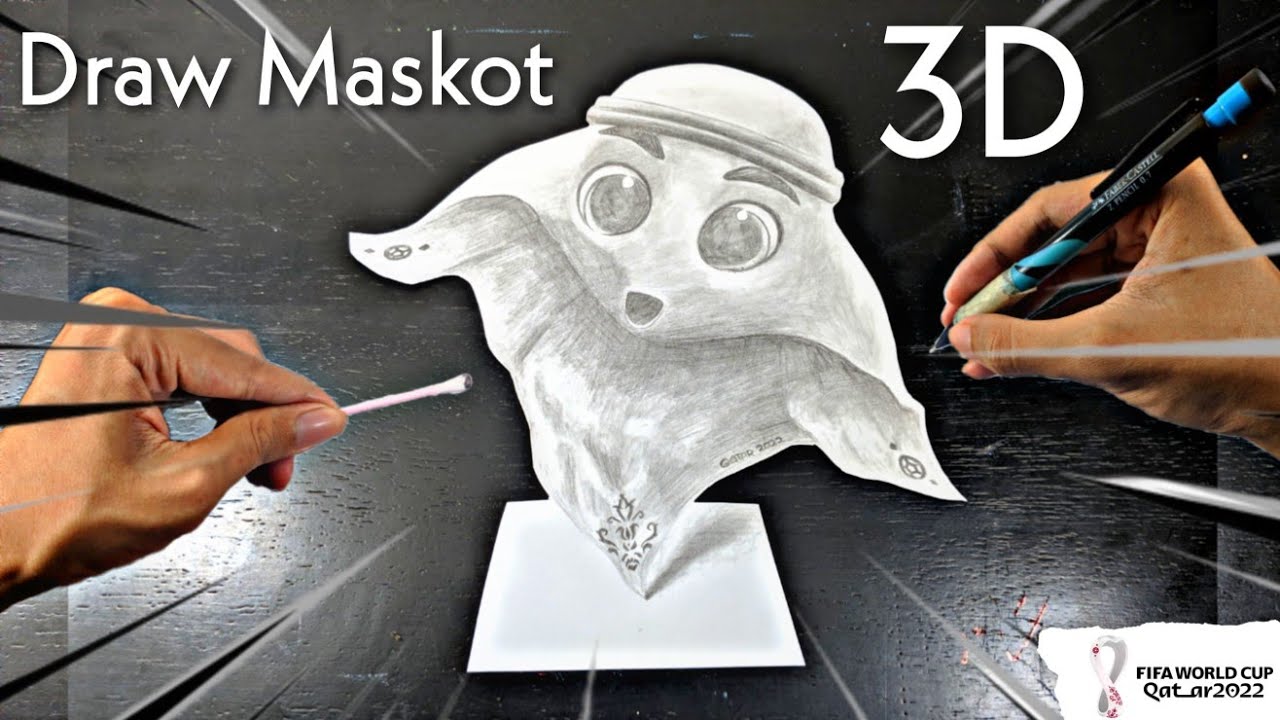 Draw Maskot 3D Qatar World cup 2022 using pencil #qatar #qatar2022 ...