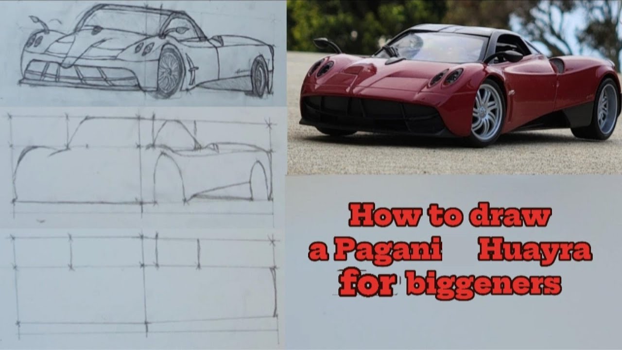 How to 3D draw Pagani Huayra for beginners in a step-by-step video ...