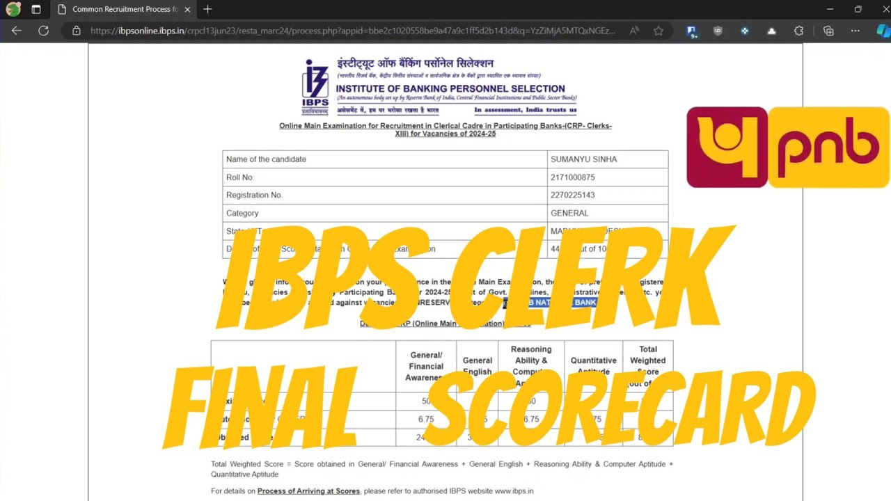 My IBPS Clerk Final Result 2023 | Scorecard | #ibps #ibpsclerk # ...