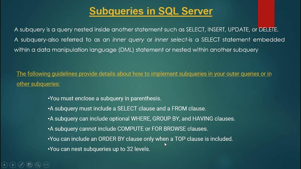 Single row Subqueries in SQL Server - YouTube