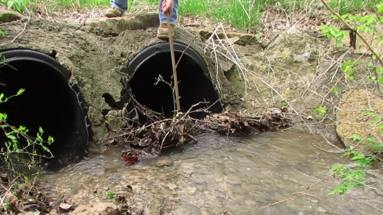 Clearing Sticks from a Culvert for Better Water Flow - YouTube