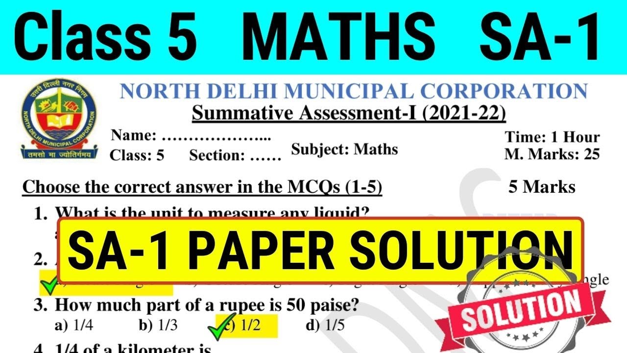 NDMC Class 5 Math SA 1 Question Paper Solution || (28/9/21) - YouTube