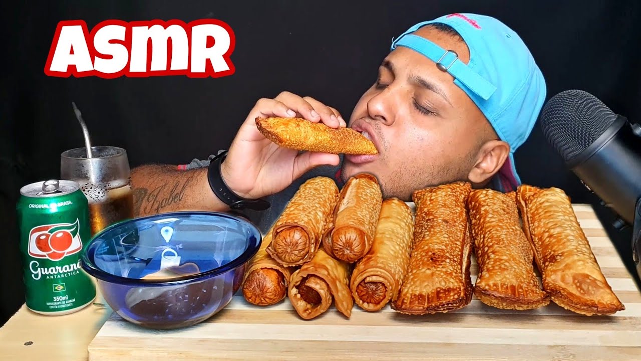 ASMR COMIDA ENROLADINHO DE QUEIJO E PRESUNTO E ENROLADINHO DE SALSICHA ...