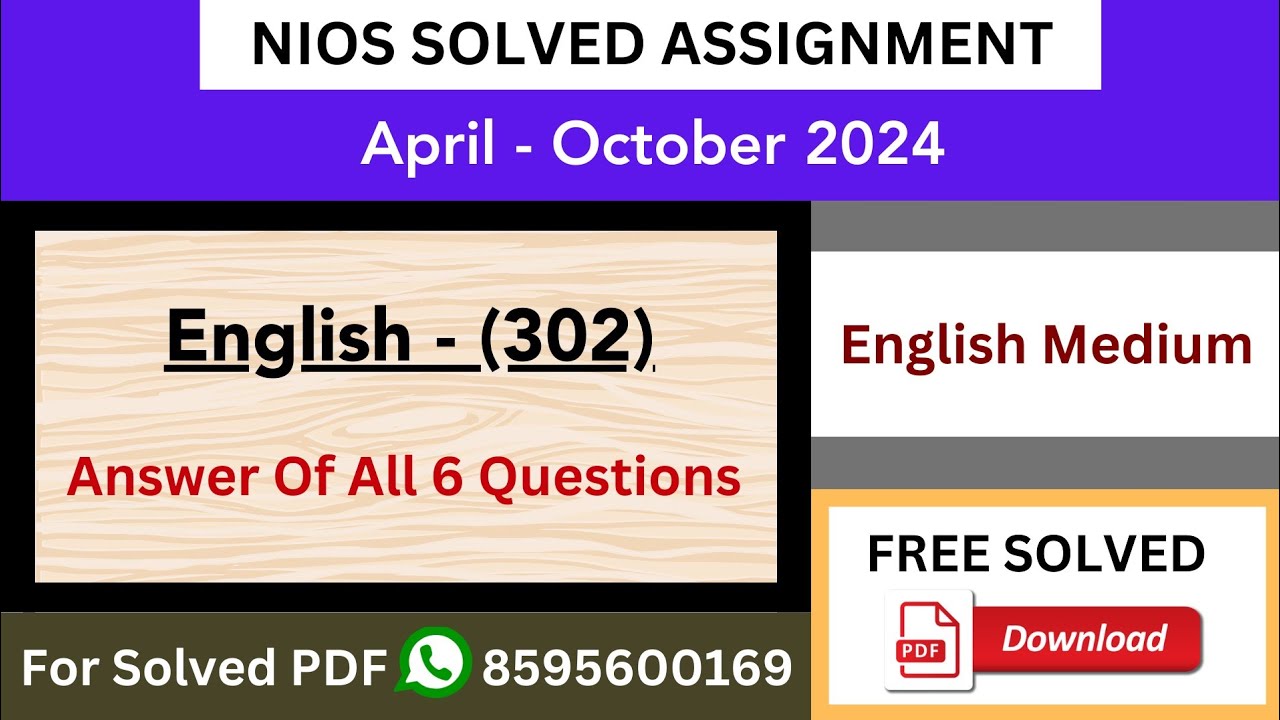 NIOS Class 12th English (302) Solved Assignments (TMA) 2023-24 | English Solved TMA Solution PDF ...