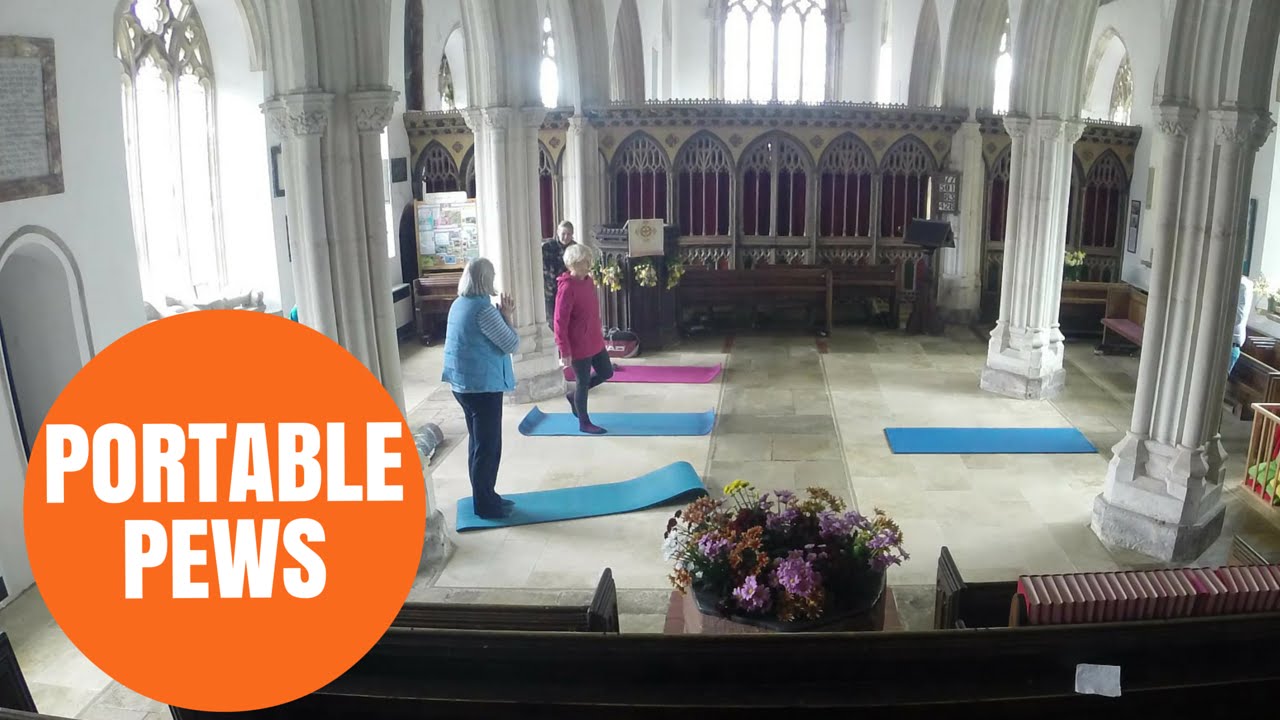 Struggling church revives congregation with portable pews - YouTube