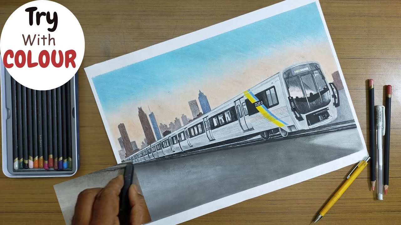 HOW TO DRAW A TRAIN IN PERSPECTIVE || DRAW A MODERN TRAIN🚆 PASSING OUT ...