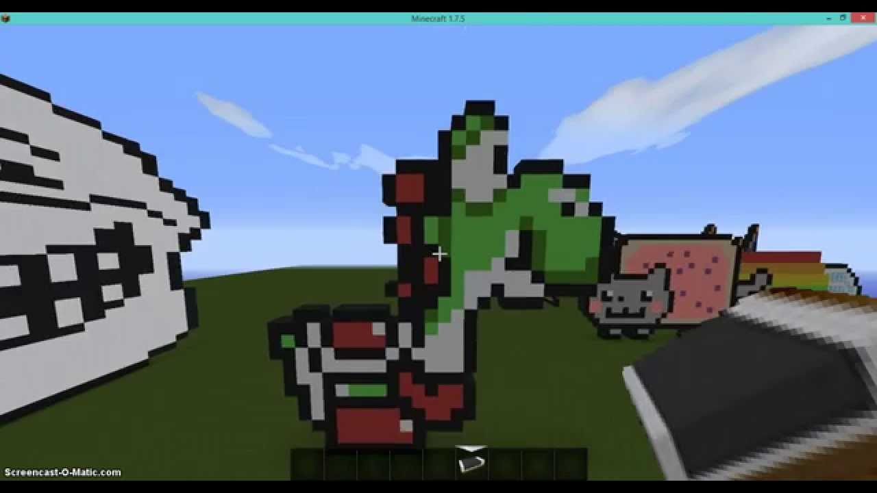 Minecraft Pixel Art # 7 - Yoshi AND Meme Face! - YouTube