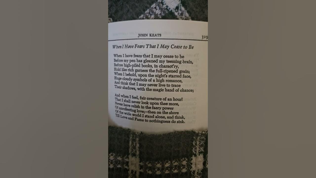 'When I Have Fears That I May Cease To Be' by John Keats. - YouTube
