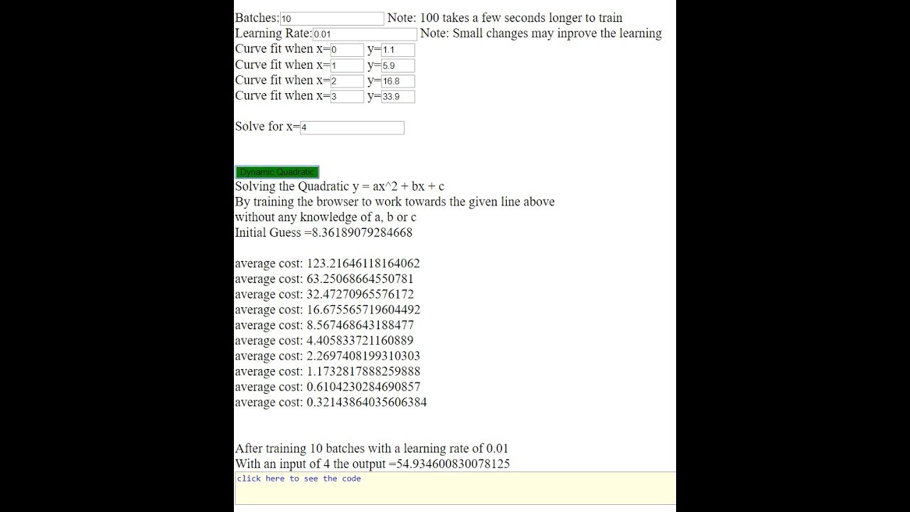 JJ04 Quadratic Machine Learning Examples in Javascript using ...