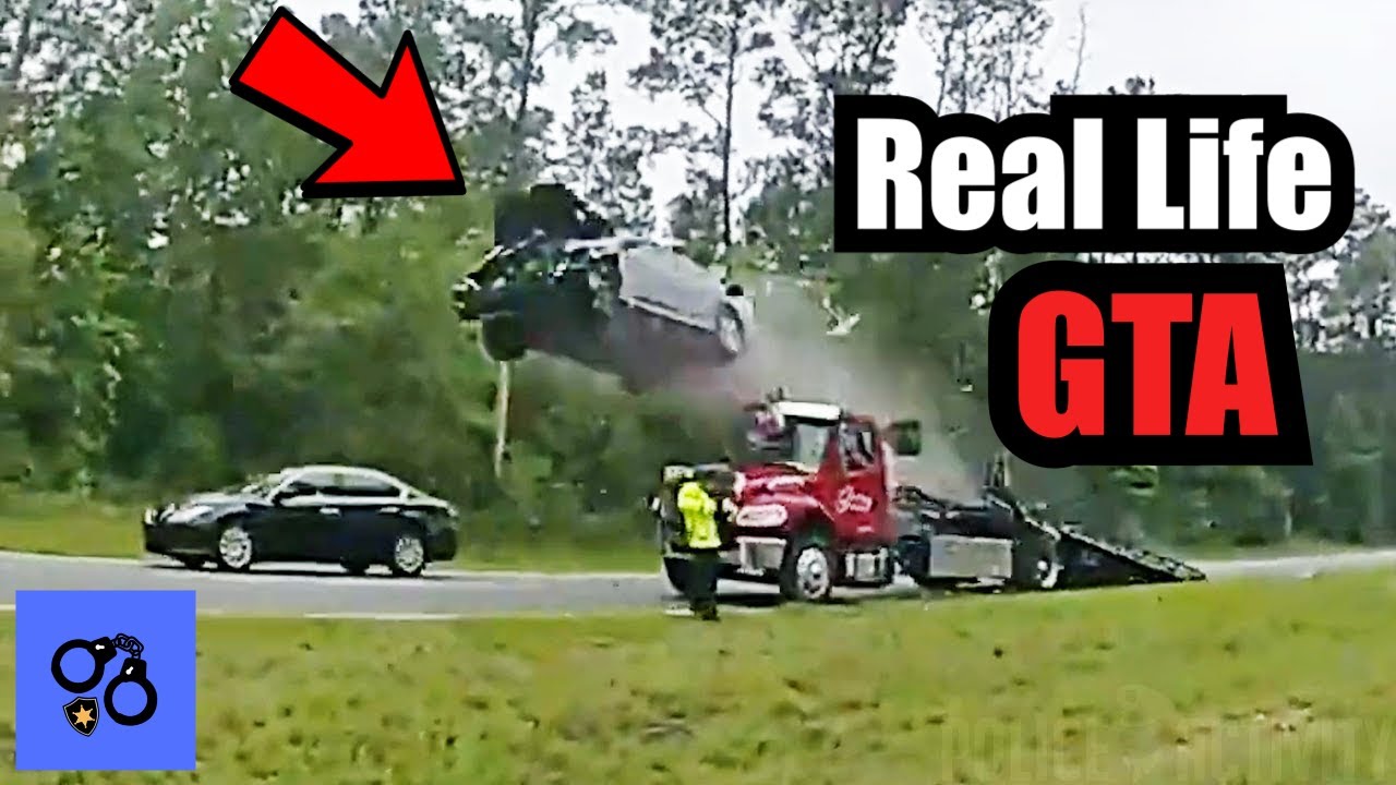 Car Flies Off Truck Ramp Before Heavy Crash As Cops Watch (INSANE ...