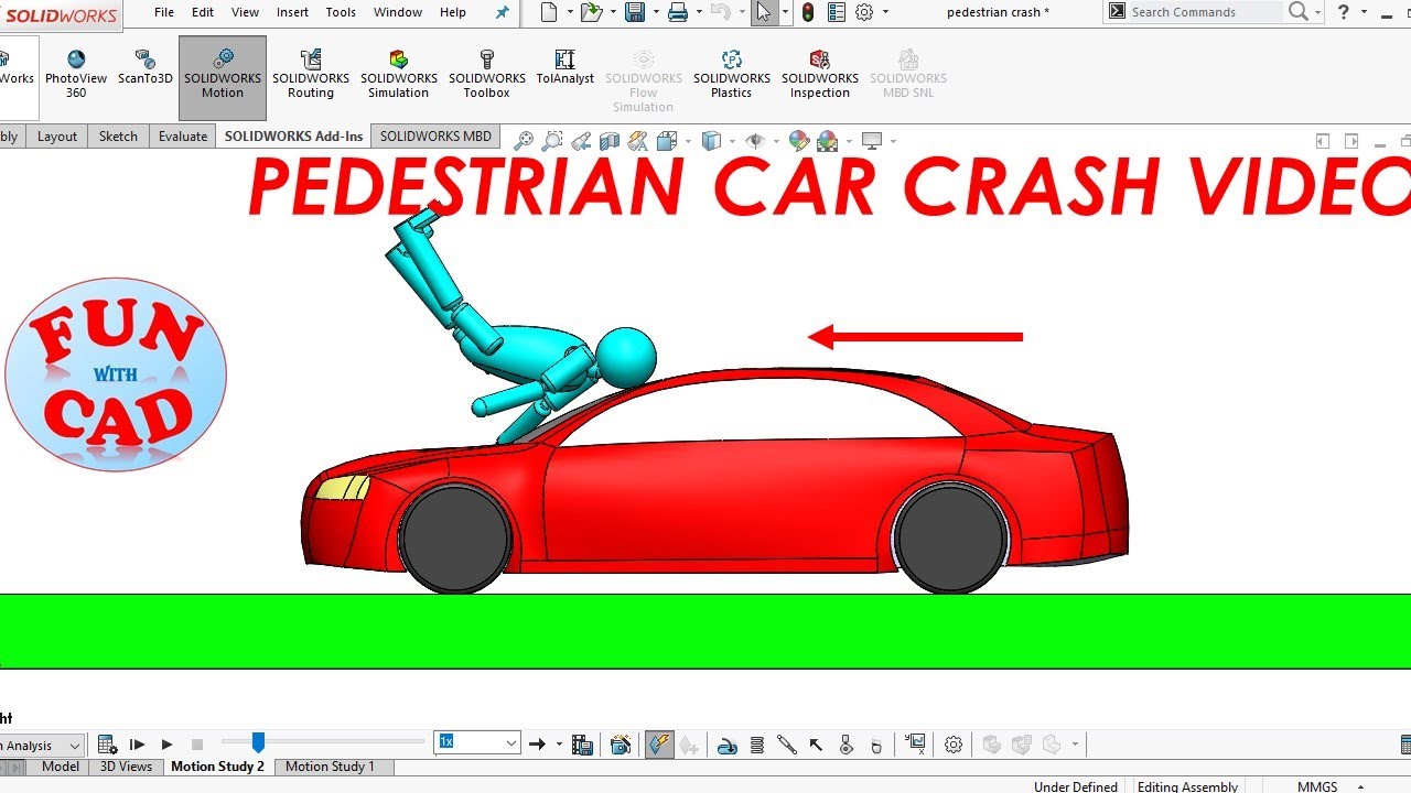 Learn PEDESTRIAN Dummy CAR CRASH motion in SolidWORKS | Basic motion ...