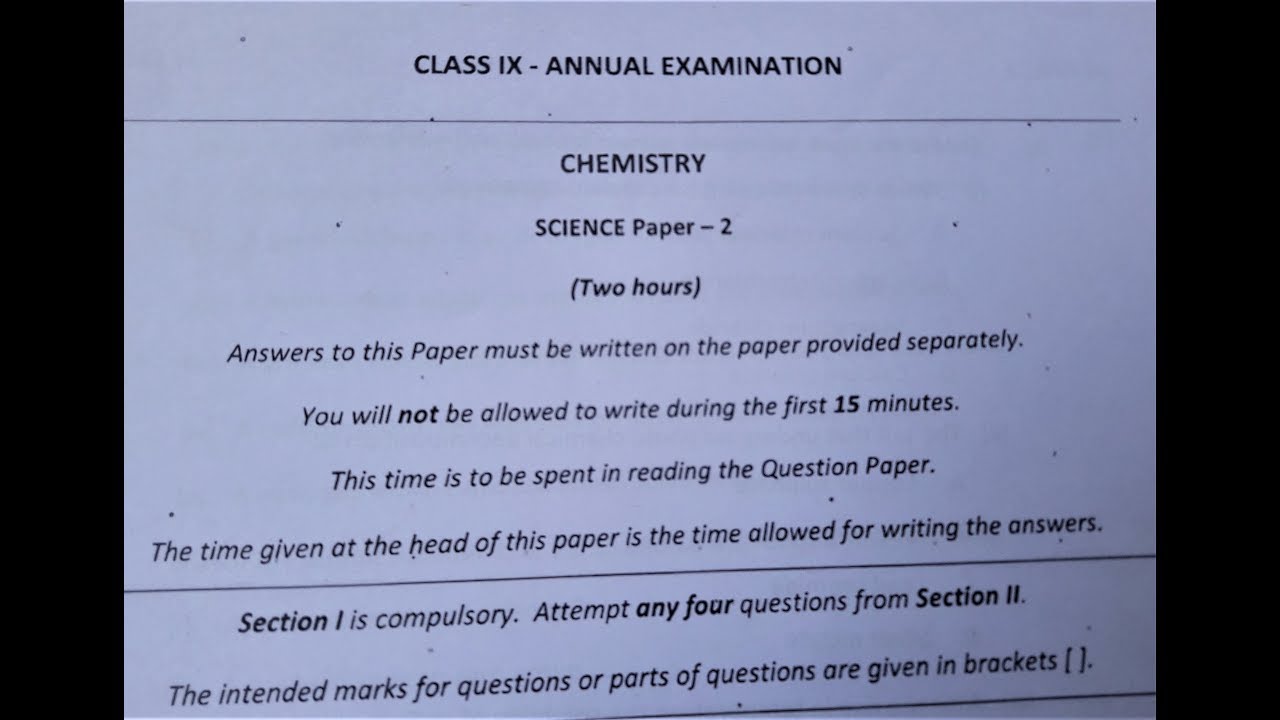 ICSE / CLASS 9 / CHEMISTRY / ANNUAL EXAMINATION 2020 / QUESTION PAPER ...